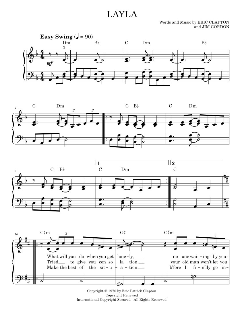 layla Sheet music for Piano by Derek and the Dominos Official ...