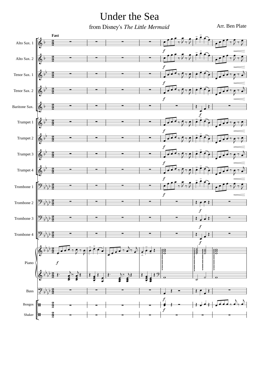 The Little Mermaid - Under the Sea (Jazz Band) Sheet Music for Piano ...