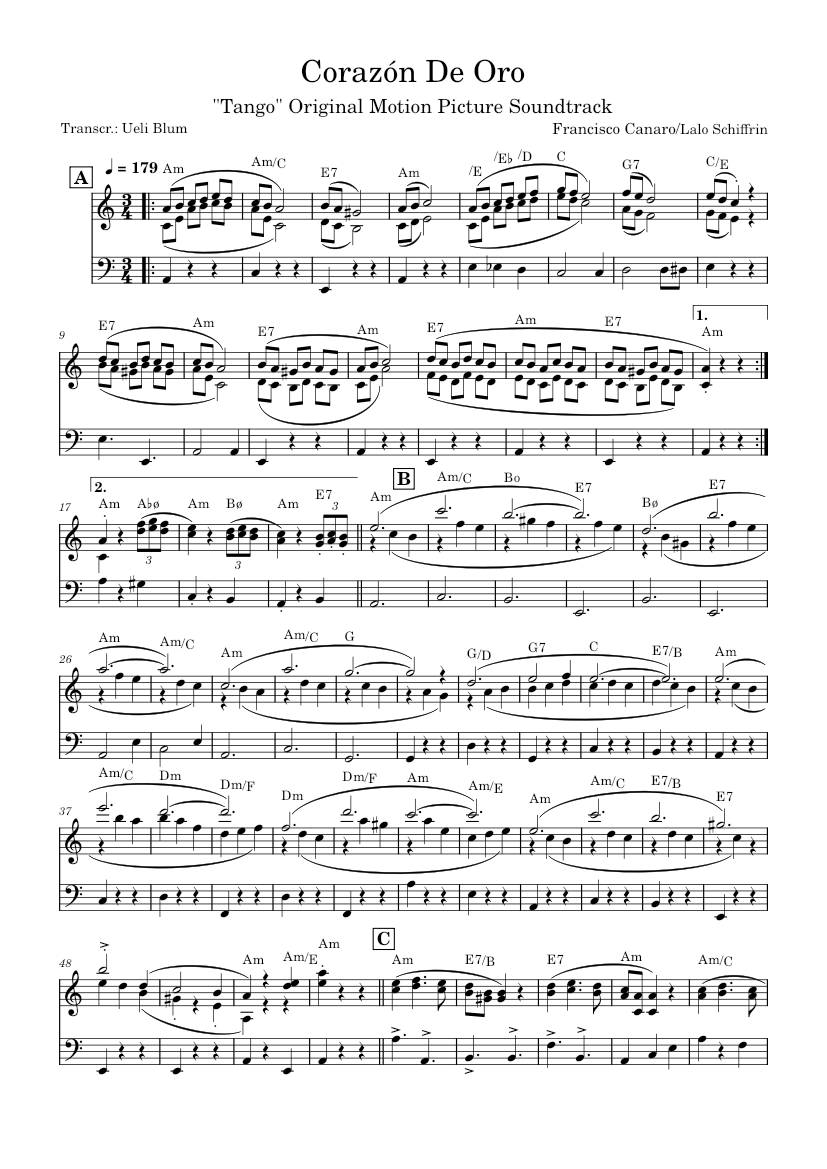 Corazon de Oro Sheet Music with Chords for Accordion, Bass guitar ...