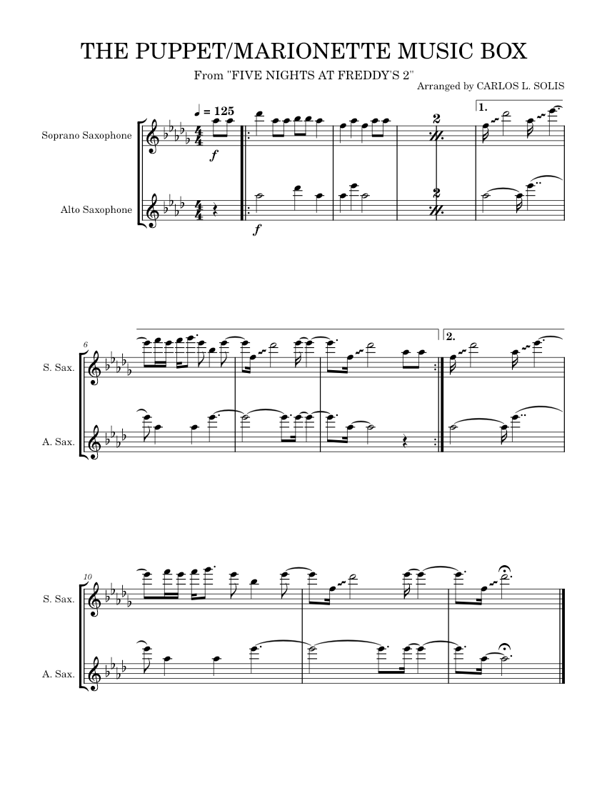 THE PUPPET/MARIONETTE MUSIC BOX (FNaF 2) by CARLIT0CHURRIT0 Sheet music ...