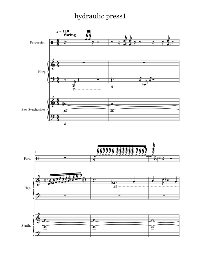hydraulic press1 Sheet music for Drum group, Harp, Synthesizer (Mixed ...