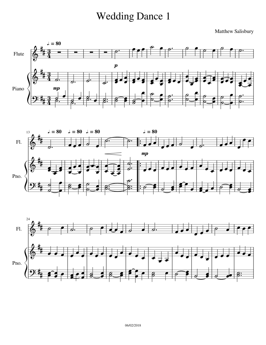 Wedding Dance 1 revised Sheet music for Piano, Flute (Solo) | Musescore.com