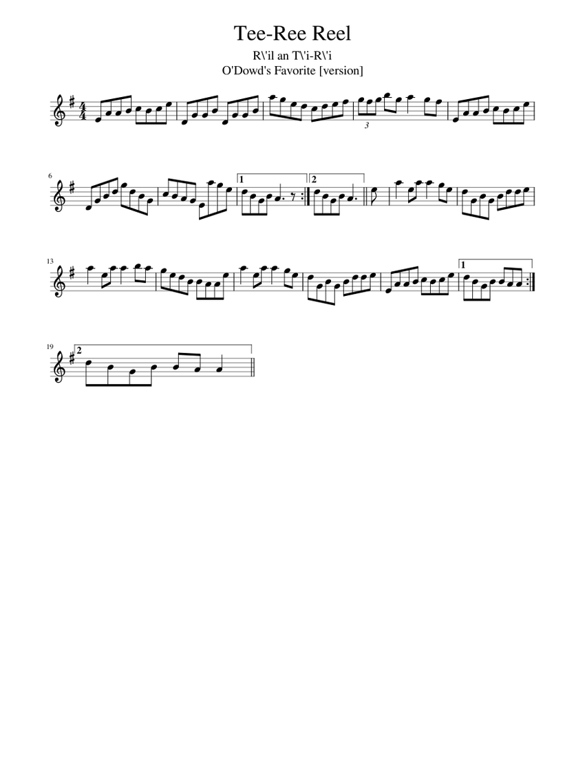 Tee-Ree Reel Sheet music for Piano (Solo) | Musescore.com