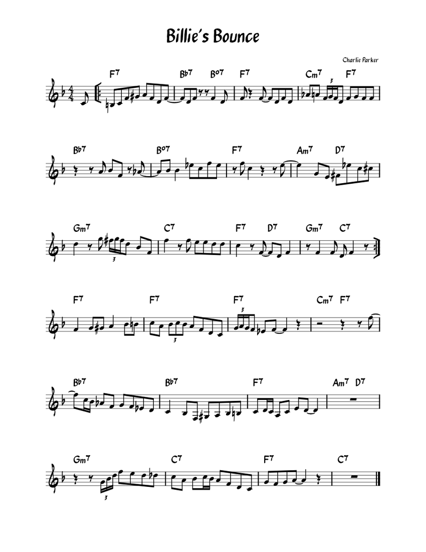 Billie's Bounce – Charlie Parker Sheet music for Piano (Solo ...