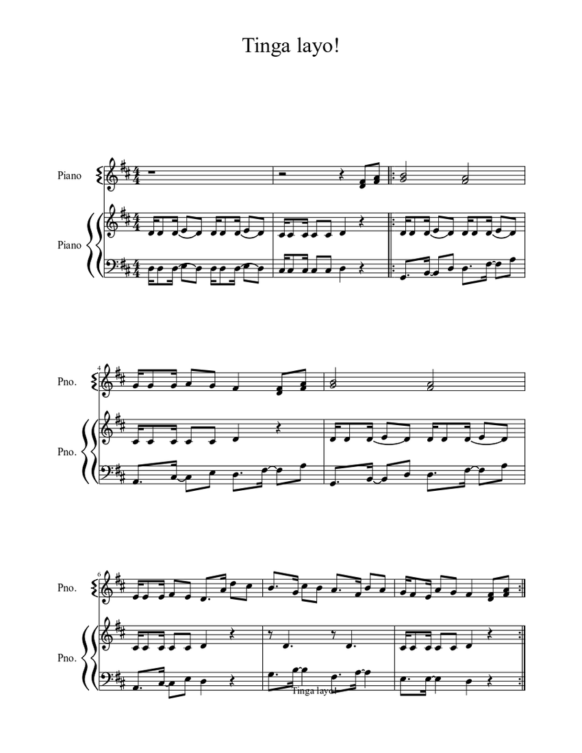 Tinga layo! Sheet music for Piano (Piano Duo) | Musescore.com