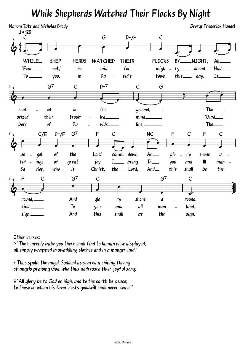 While Shepherds Watched Their Flocks (Lead sheet with lyrics ) Sheet ...