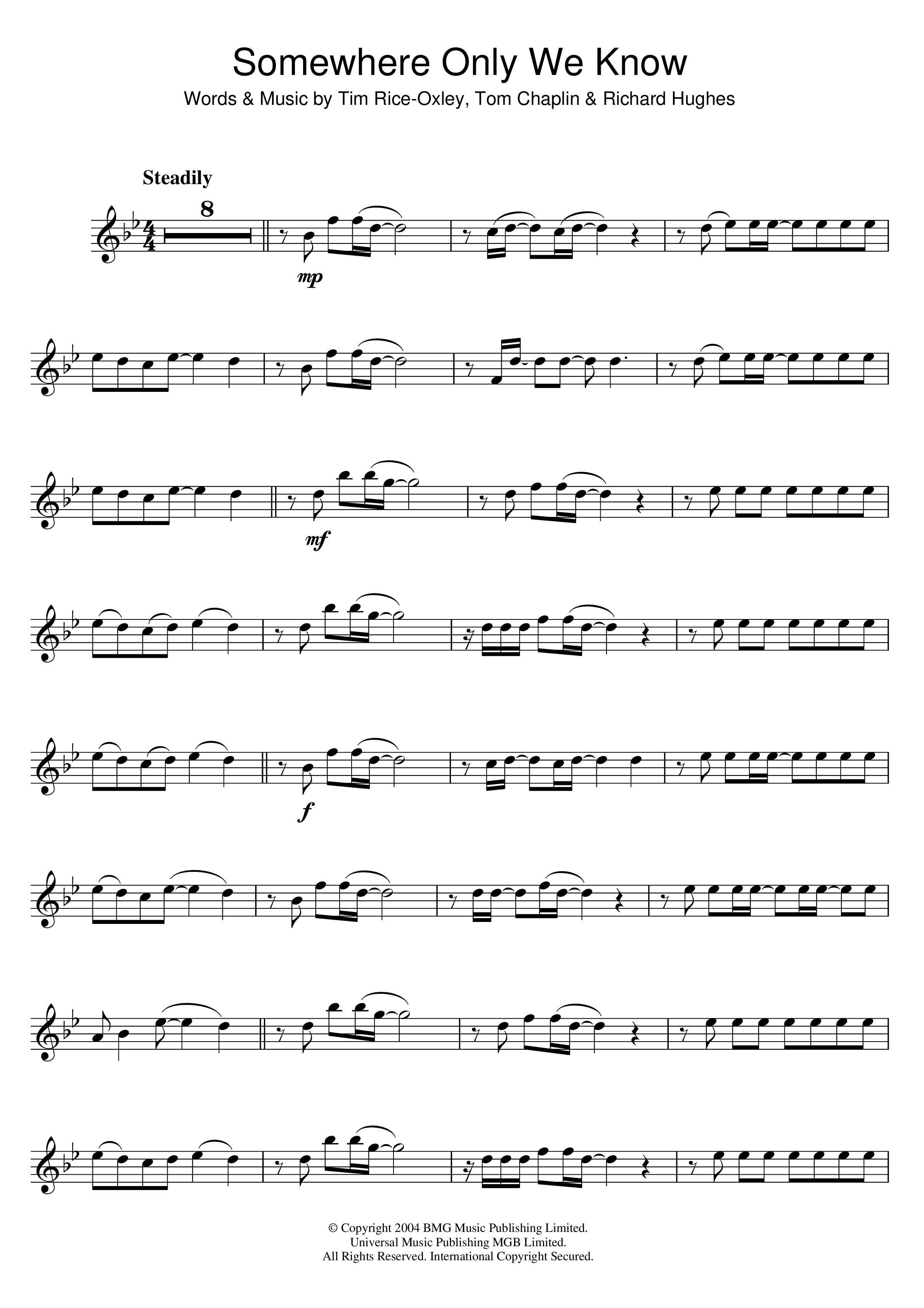 Play Official version of Somewhere only we know Sheet Music by Keane ...