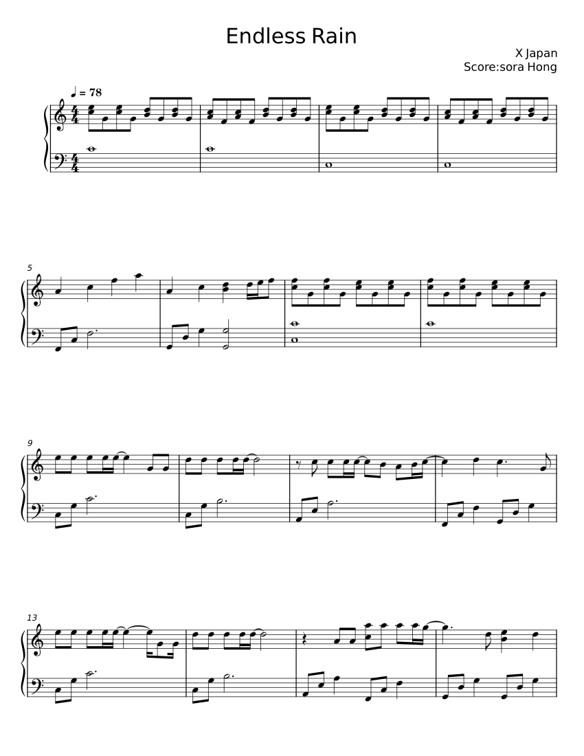 Endless rain - X Japan Sheet Music for Piano (Solo) easy | MuseScore.com