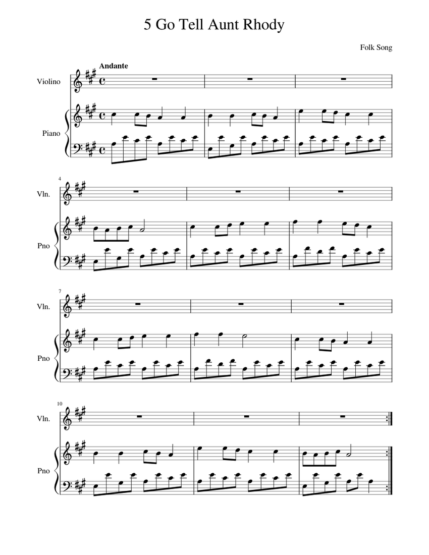 5 Go Tell Aunt Rhody Sheet music for Piano, Violin (Solo) | Musescore.com