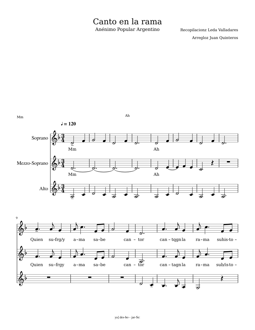 Canto en la rama Sheet music for Soprano, Alto, Vocals (Choral ...