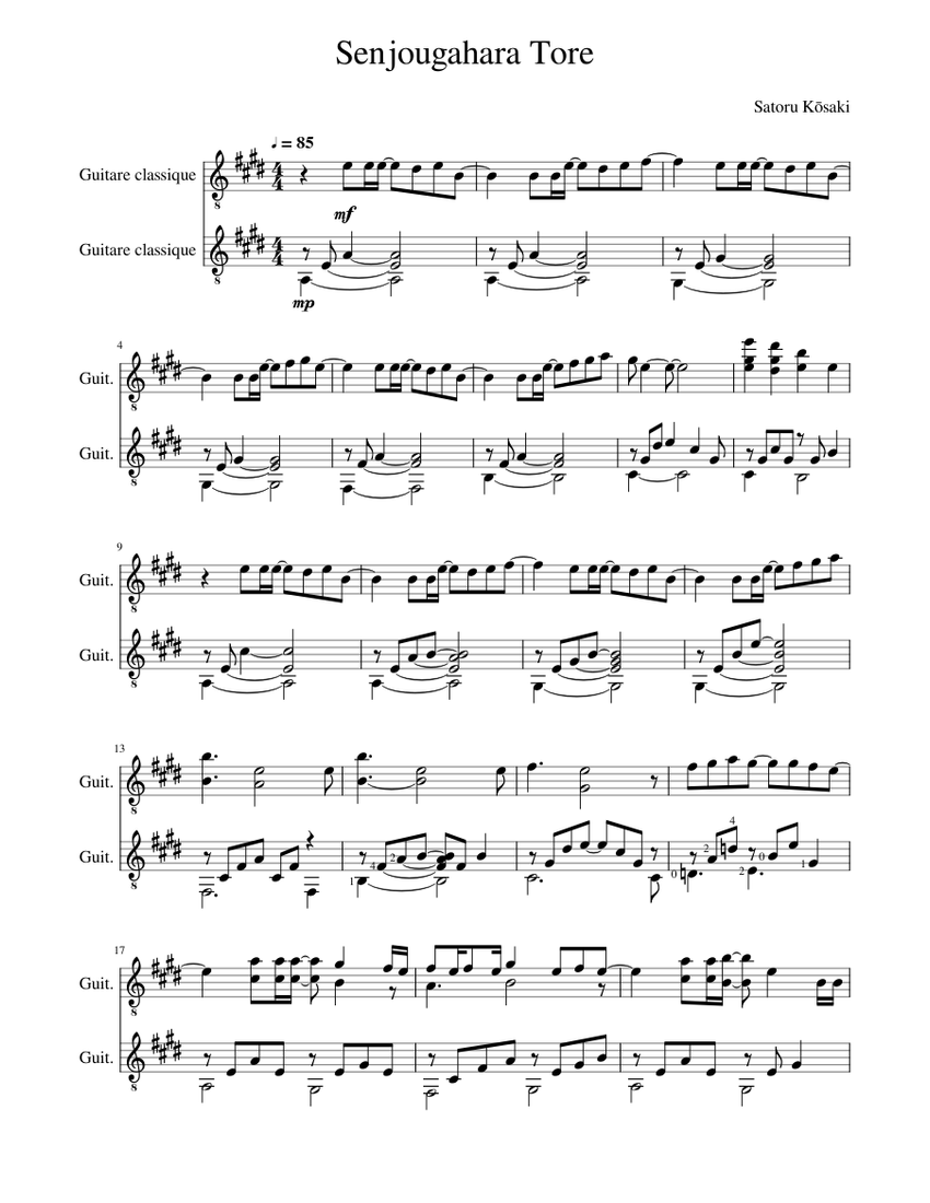 Bakemonogatari - Senjougahara Tore Sheet music for Guitar (Mixed Duet ...