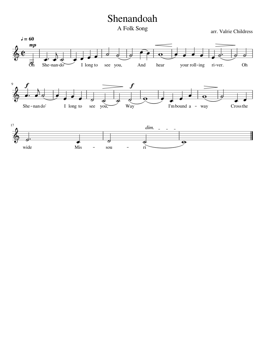 Shenandoah Sheet music for Piano (Solo) Easy | Musescore.com
