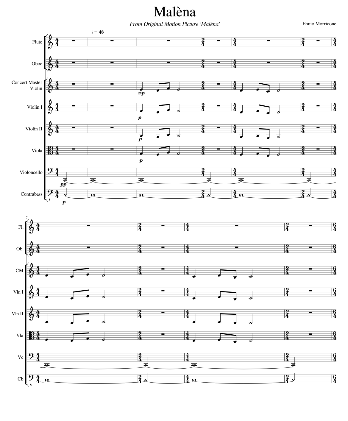 Malena - Ennio Morricone Sheet music for Flute, Oboe, Violin, Strings ...