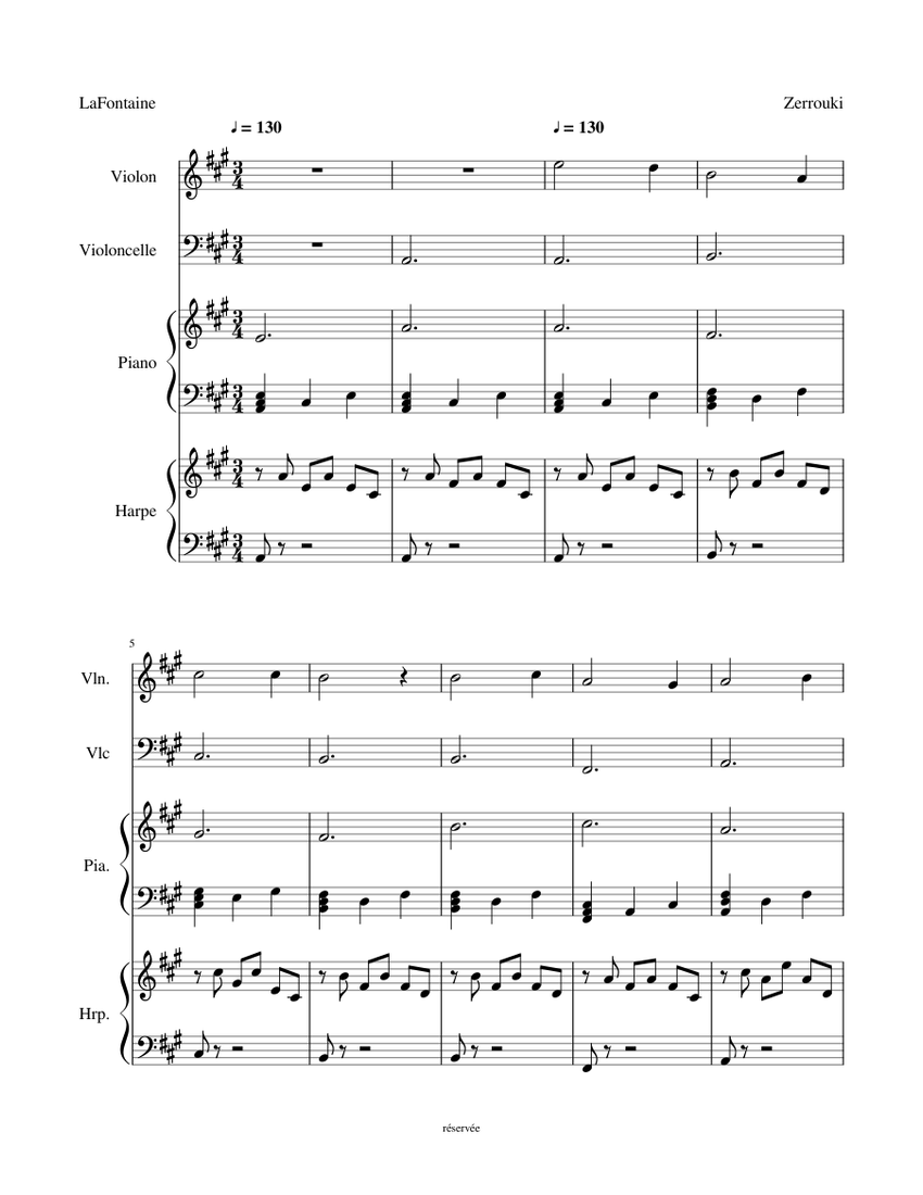 Cicada violon Sheet music for Piano, Violin, Cello, Harp (Mixed Quartet ...