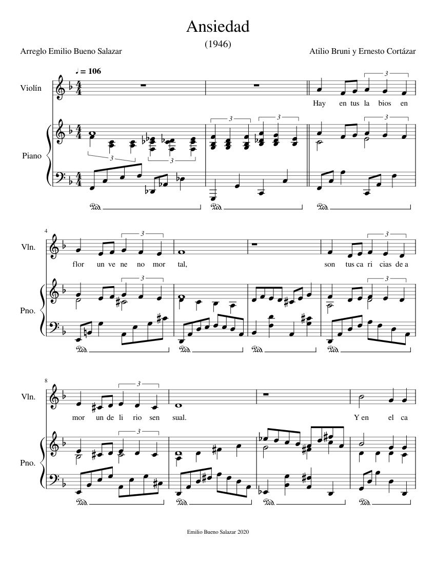 "Ansiedad" Sheet music for Piano, Violin (Piano-Voice) | Musescore.com
