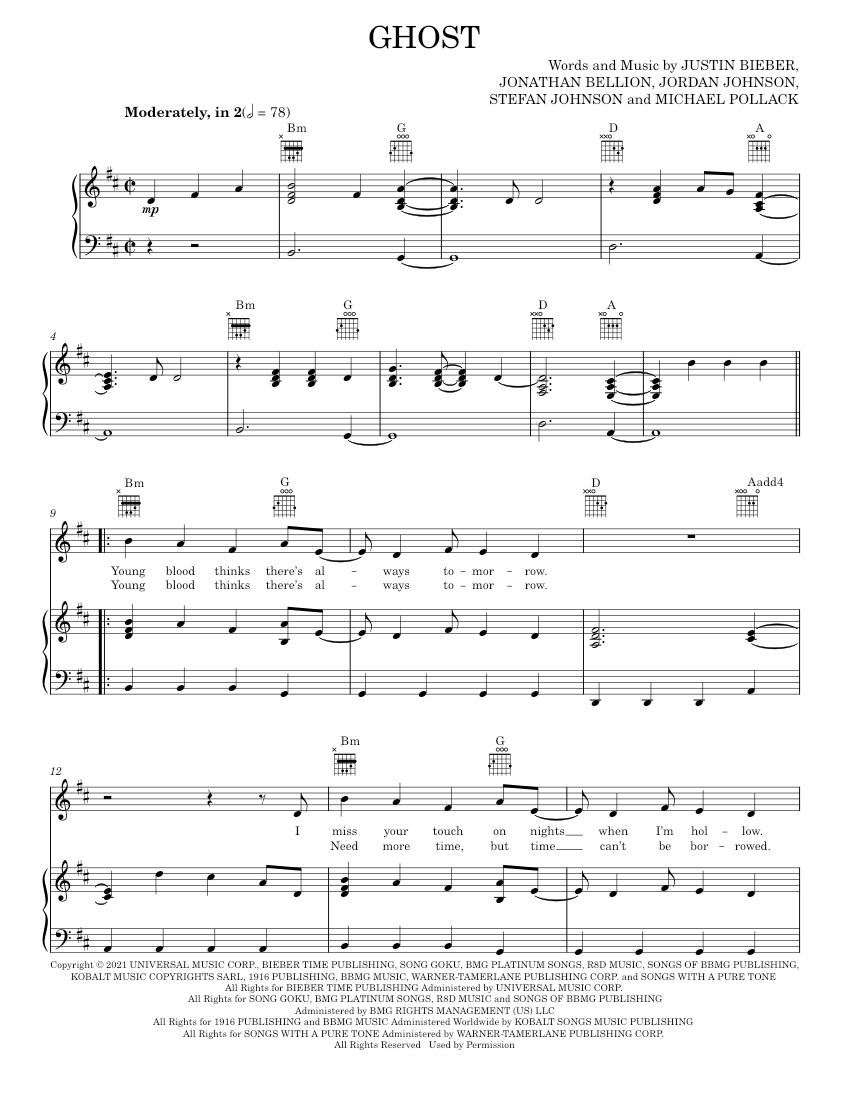 Ghost Sheet music for Piano, Vocals by Justin Bieber Official ...