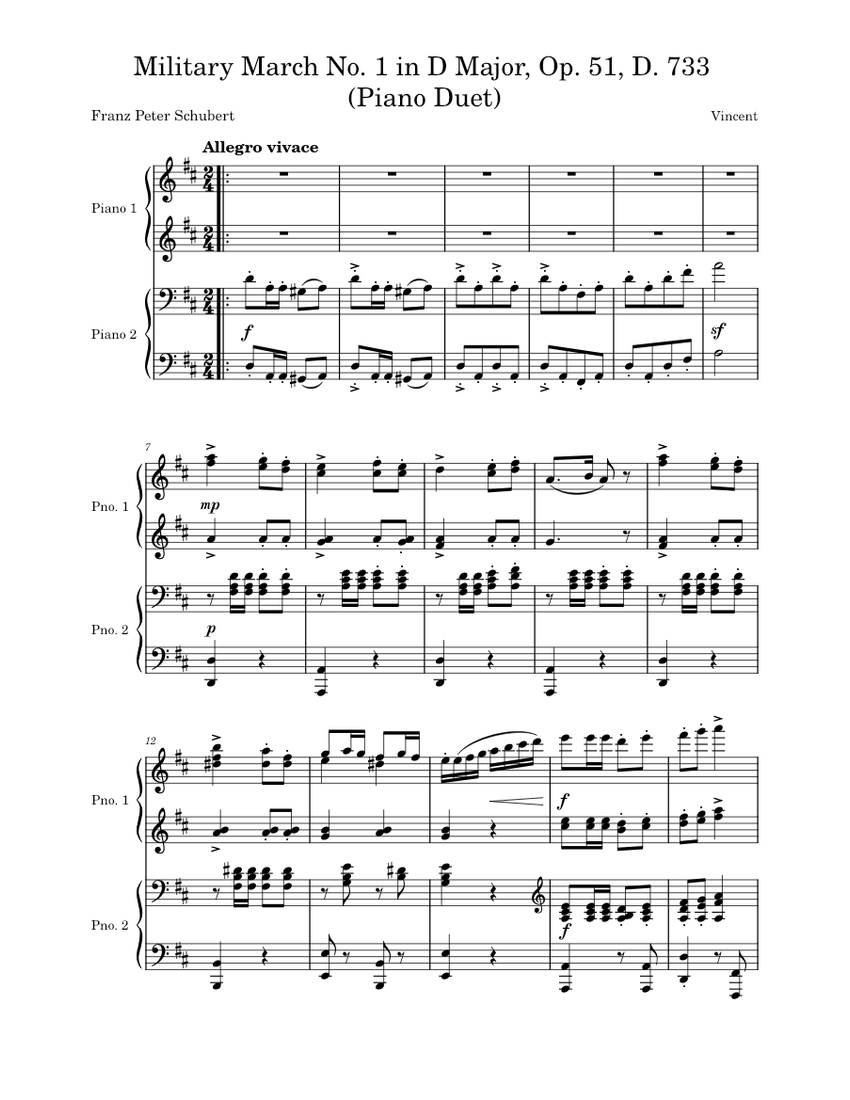 Schubert - Military March No. 1 in D Major, Op. 51, D. 733 Sheet music ...