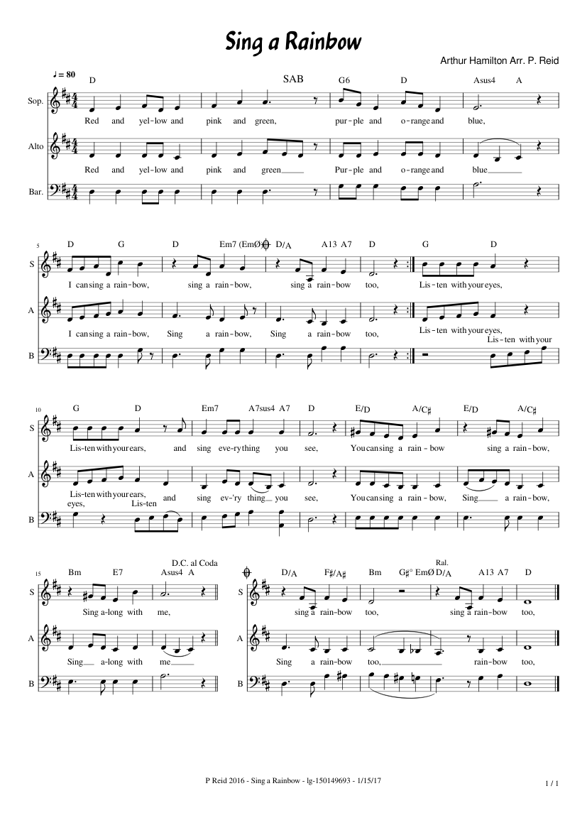 Sing a Rainbow Sheet music for Bass voice, Vocals (Choral) | Musescore.com