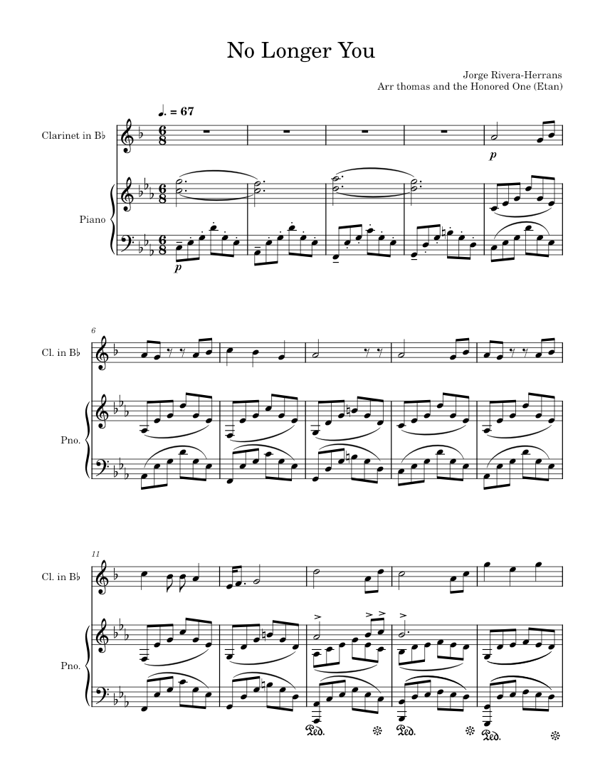 No Longer You – Jorge Rivera-Herrans Sheet Music for Piano, Clarinet other (Solo) | MuseScore.com