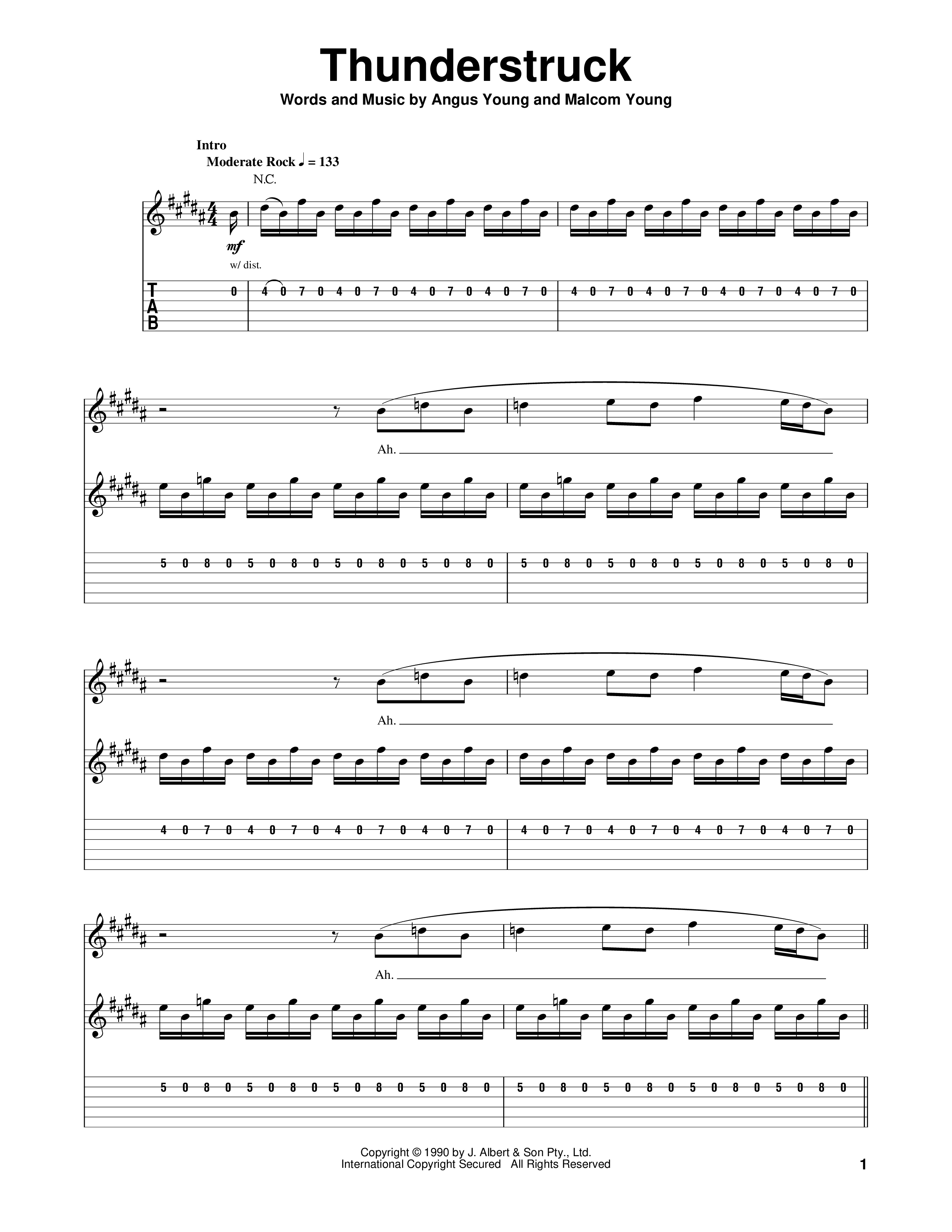 Play Official version of Thunderstruck sheet music by AC/DC for Guitar ...