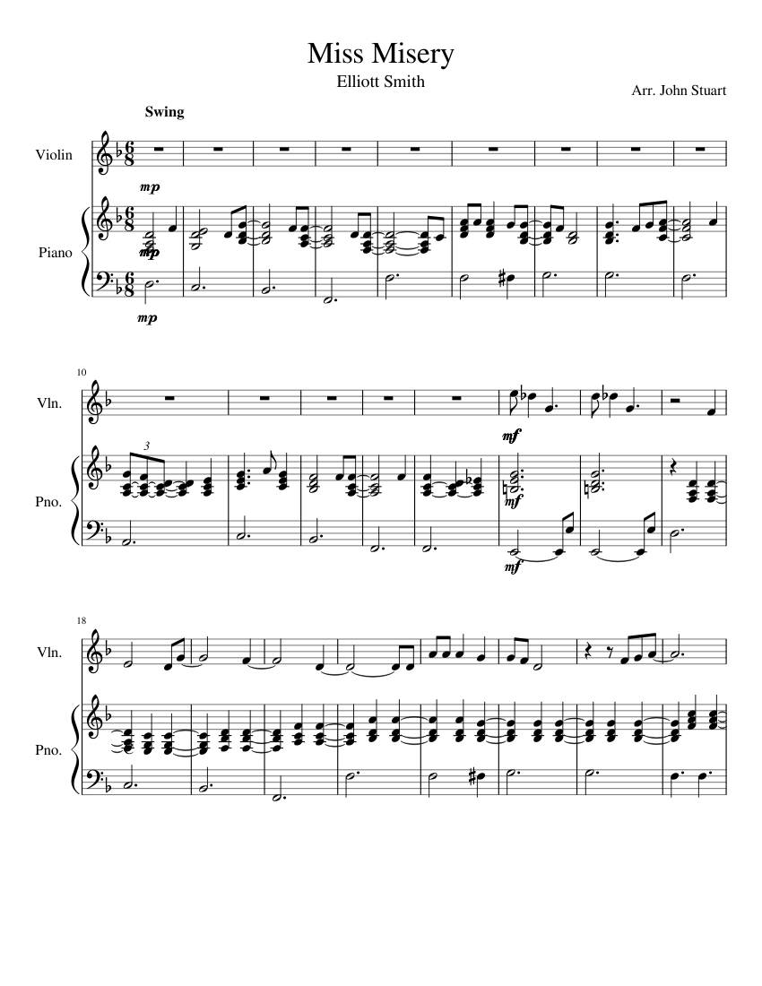 Miss Misery Sheet Music with Chords for Piano, Violin (Solo ...