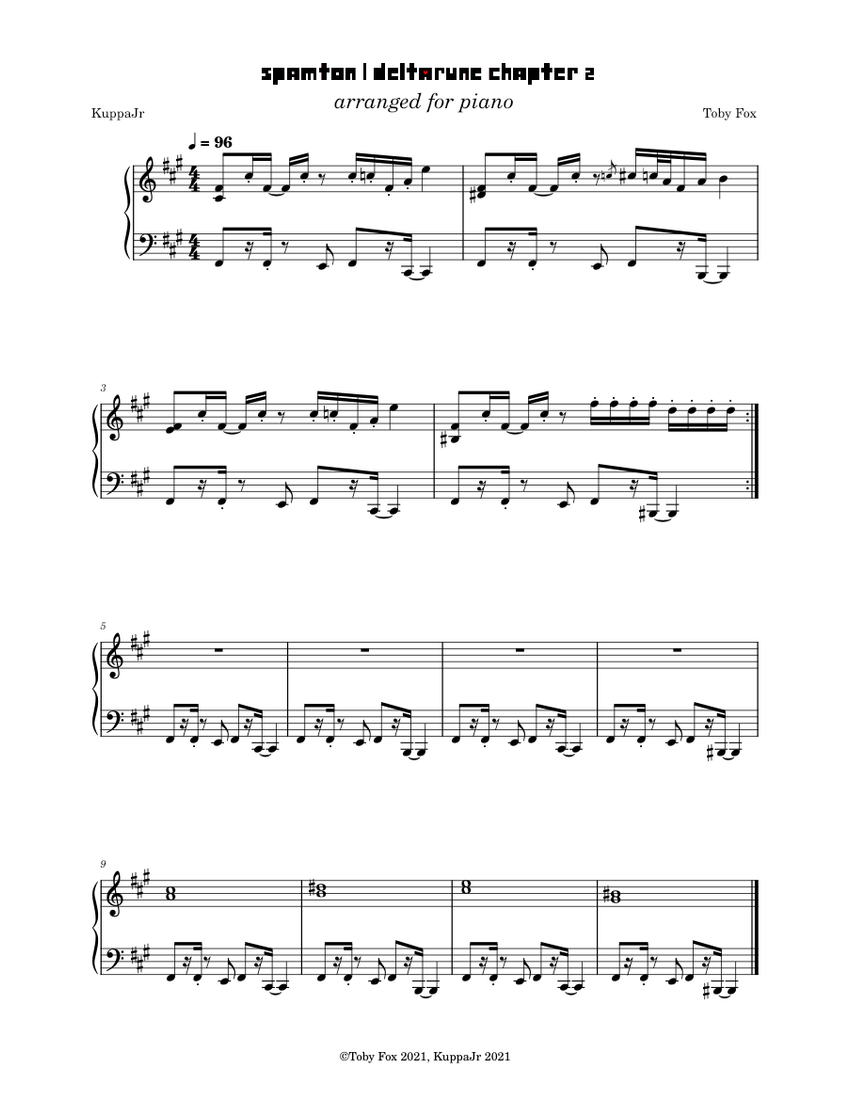 Spamton | Deltarune Chapter 2 (Piano Arrangement Sheet music for Piano ...