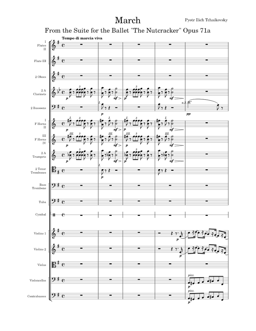 The Nutcracker Suite Opus 71a, March – Pyotr Ilich Tchaikovsky Sheet ...