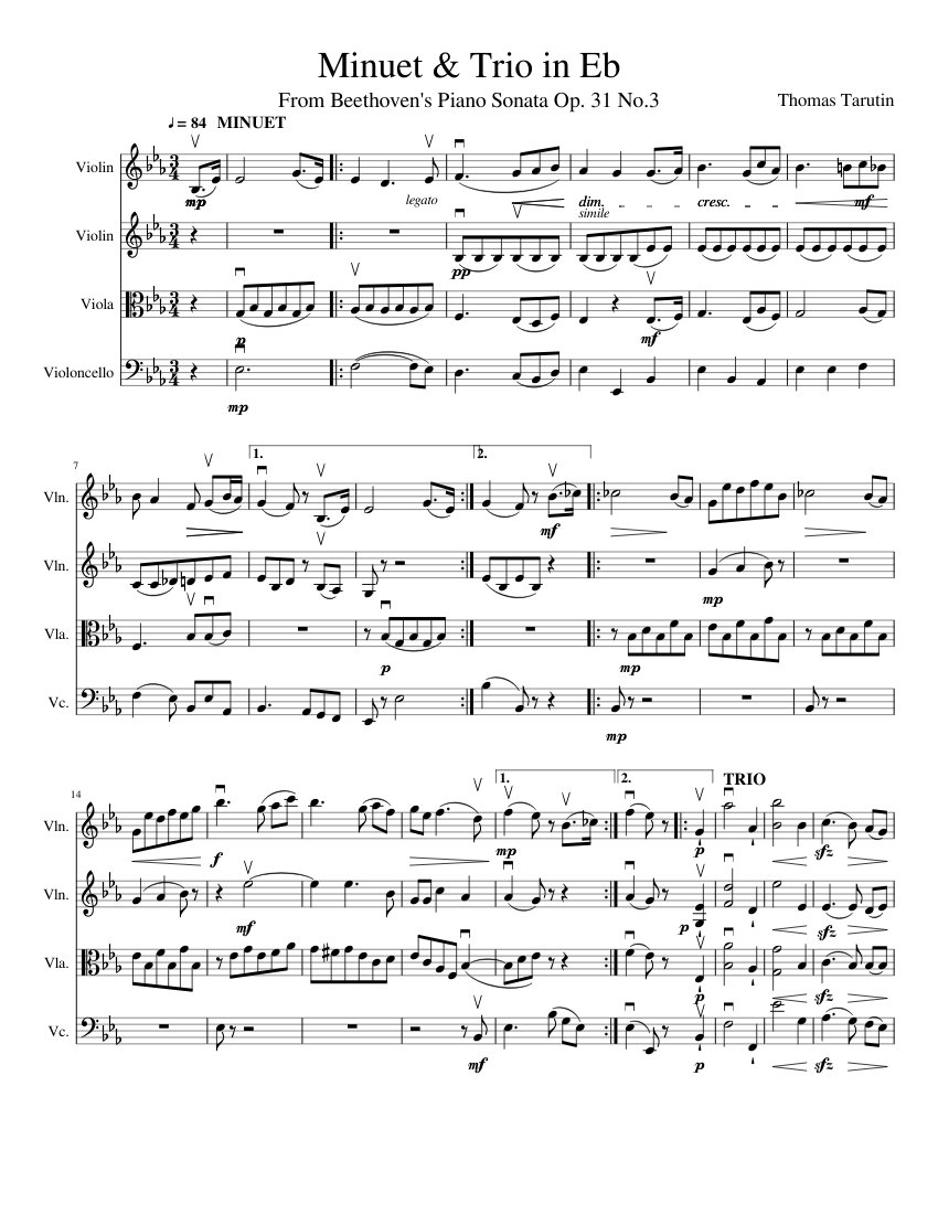Minuet & Trio in Eb Sheet music for Violin, Viola, Cello (String ...