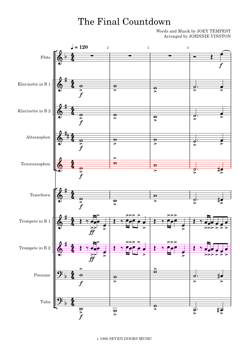 The_Final_Countdown Sheet music for Trombone, Tuba, Flute, Clarinet in ...