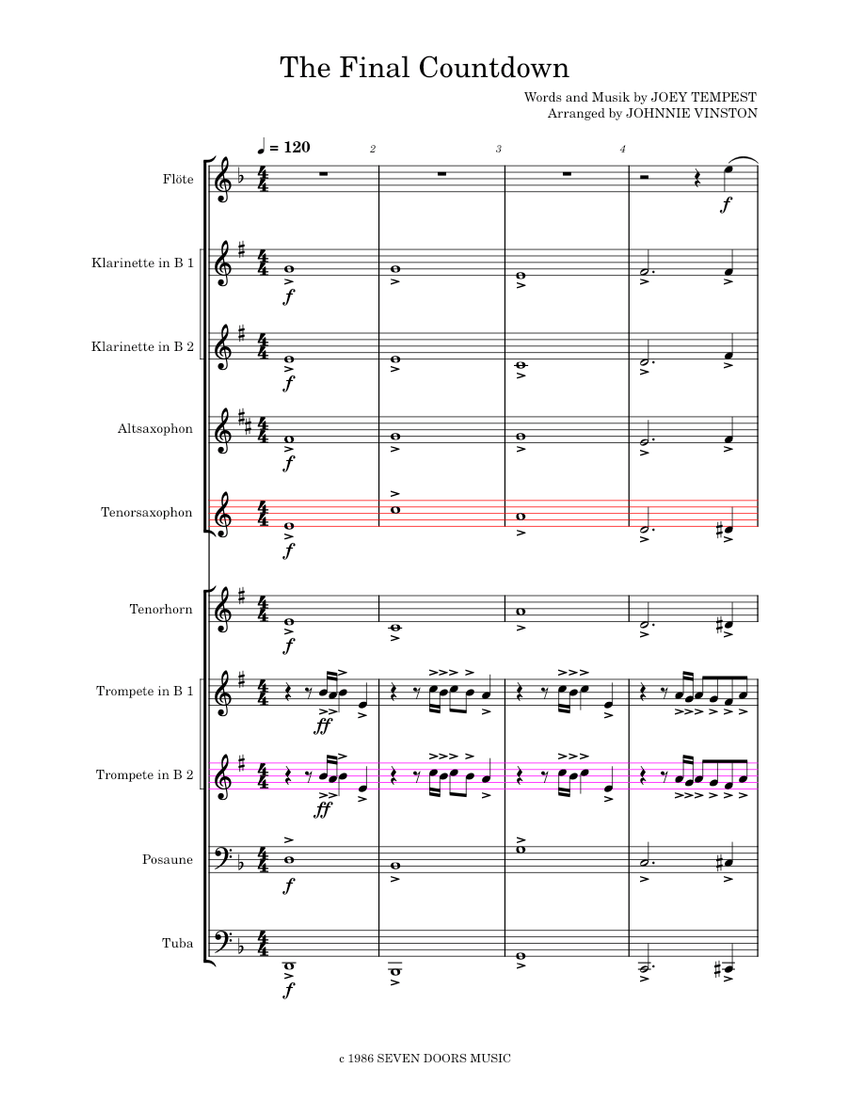 The_Final_Countdown Sheet music for Trumpet (In B Flat), Trombone ...