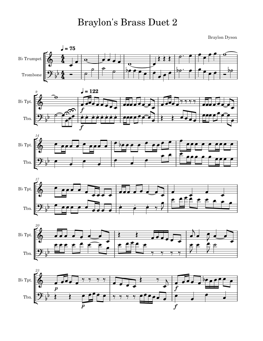 Braylon's Brass Duet 2 Sheet Music for Trombone, Trumpet in b-flat (Brass Duet) | MuseScore.com