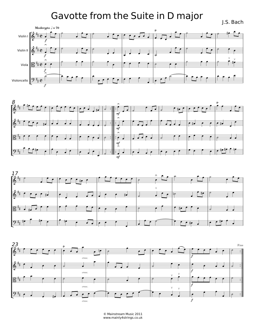 Gavotte - Johann Sebastian Bach Sheet music for Viola, Strings group ...