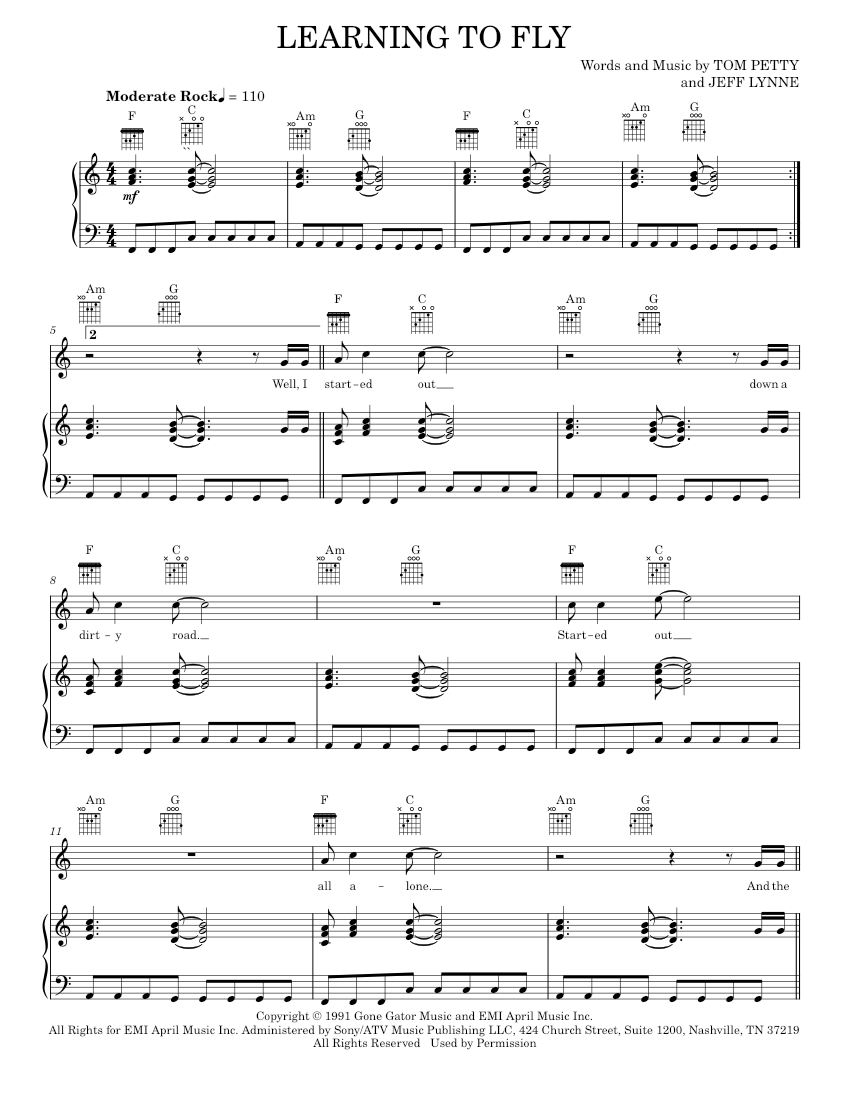 Play Official version of Learning to fly Sheet Music by Tom Petty and ...