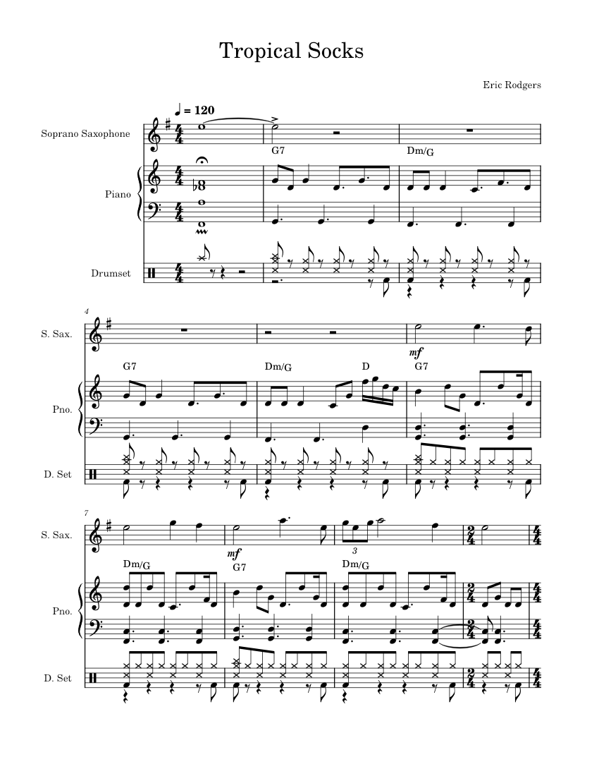 Tropical Socks Sheet music for Piano, Drum group, Saxophone soprano ...