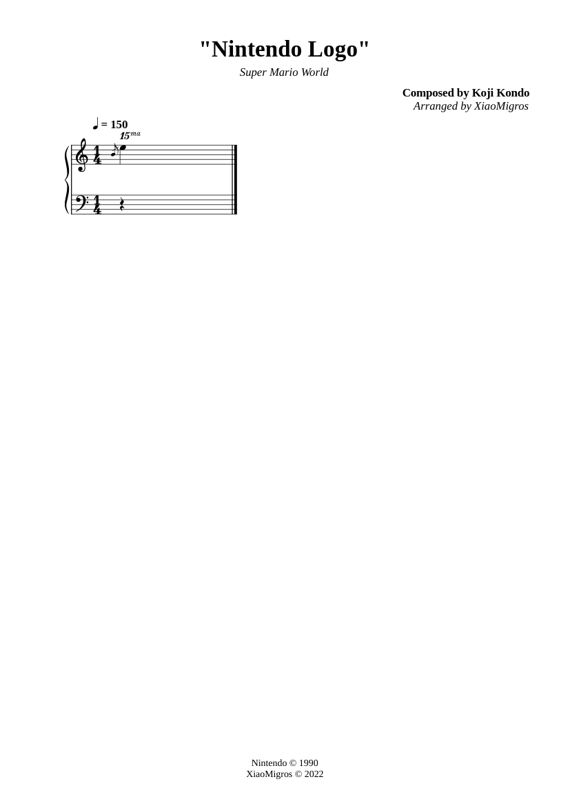 Nintendo Logo - Super Mario World Sheet Music for Piano (Solo) Easy ...