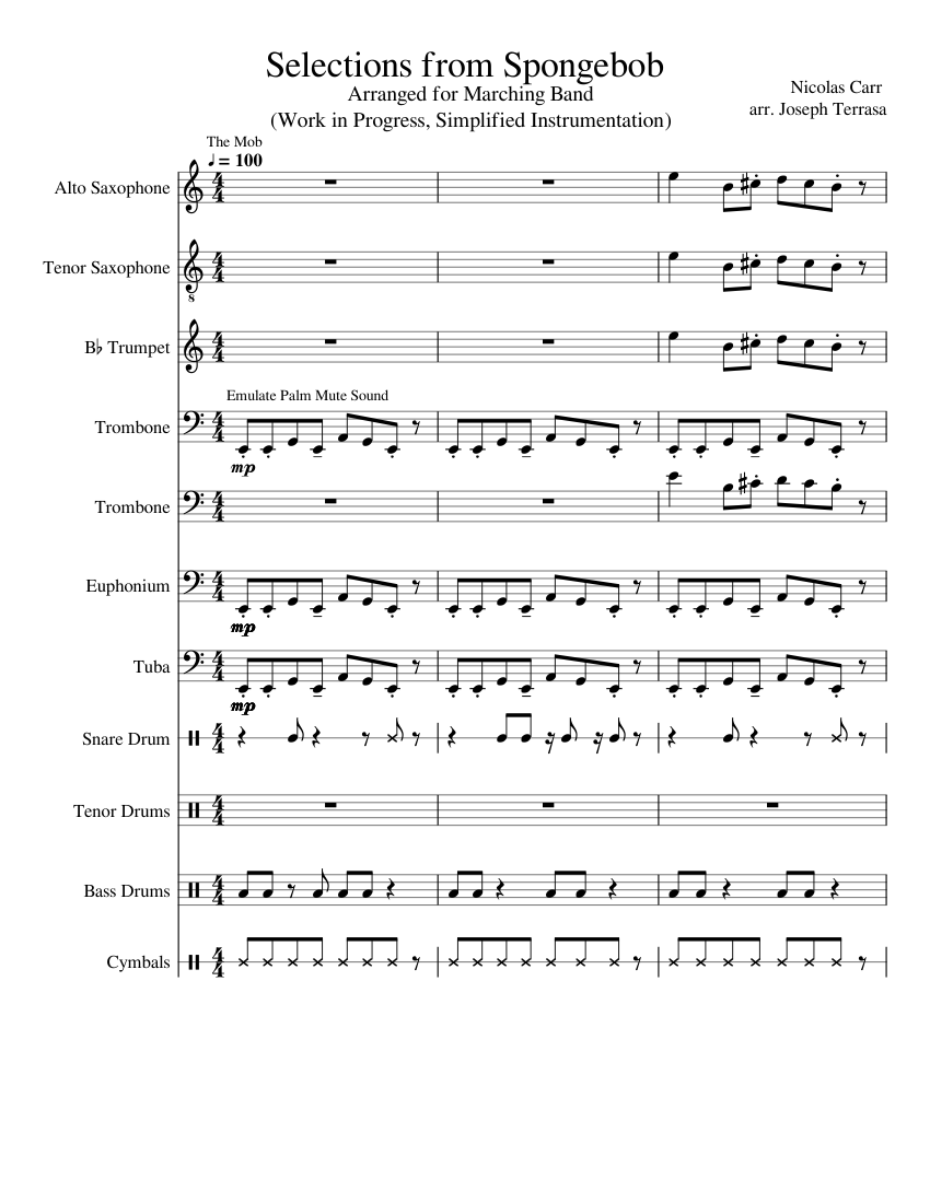Selections from Spongebob Sheet music for Trombone, Euphonium, Tuba ...
