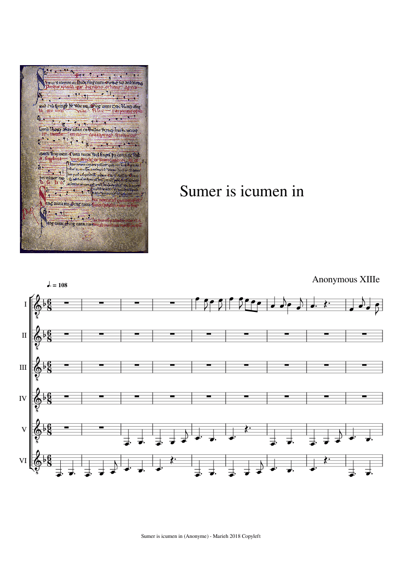 Sumer is icumen in - Anonymous XIIIe Sheet music for Guitar (Mixed ...