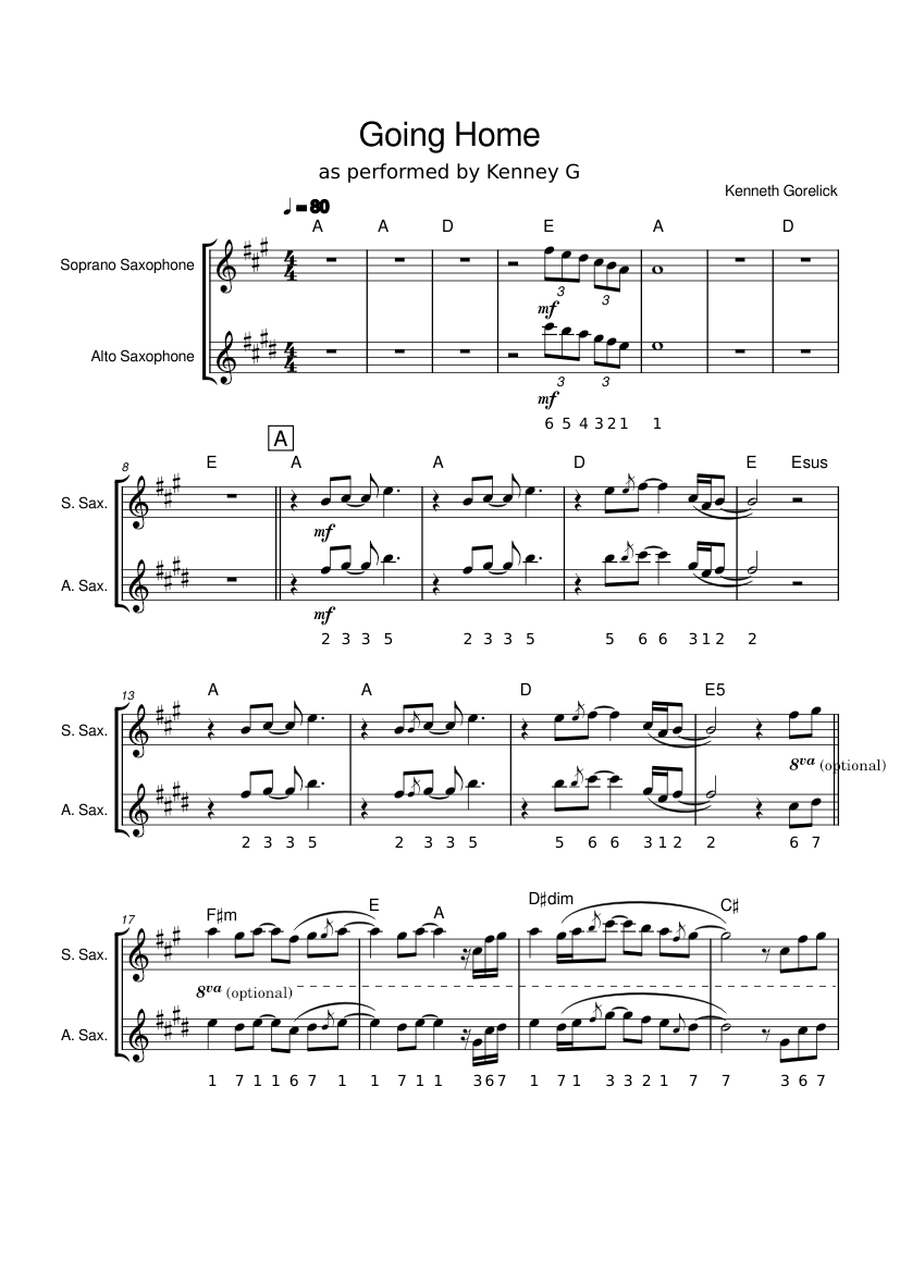 Going Home – Kenny G (Sax Duet) Sheet Music with Chords for Saxophone ...