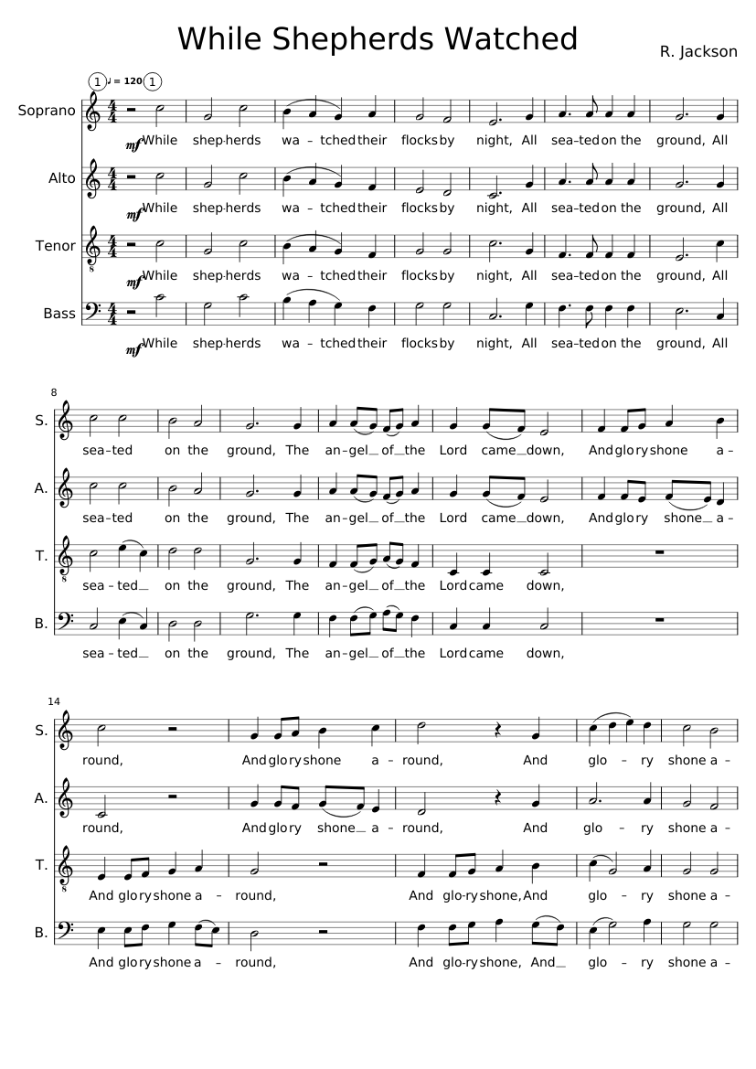While Shepherds Watched - Jackson tune Sheet Music for Soprano, Alto ...