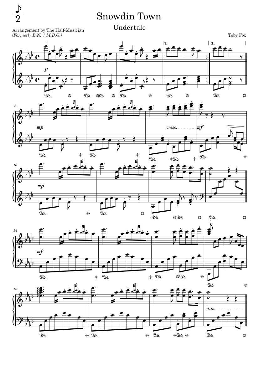 Snowdin Town (Undertale) Sheet Music for Piano (Solo) | MuseScore.com