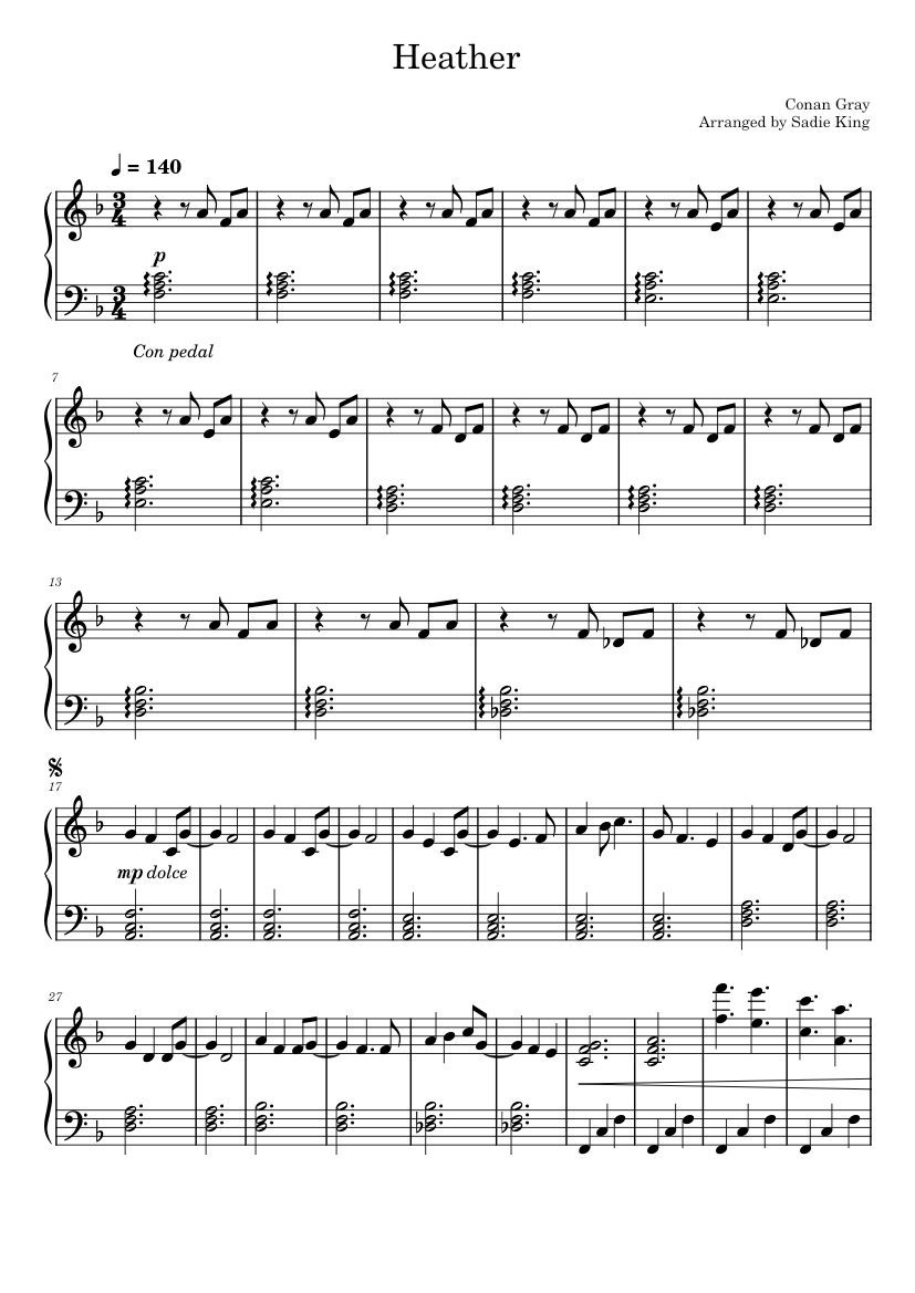 Heather - Conan Gray - Easy Piano Sheet Music for Piano (Solo ...