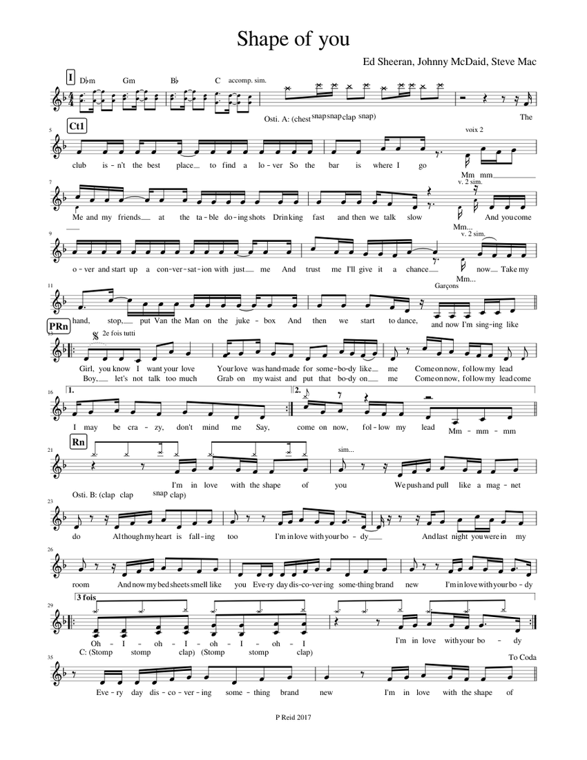 Ed Sheeran - Shape of you - lead sheet D-minor Sheet music for Piano ...