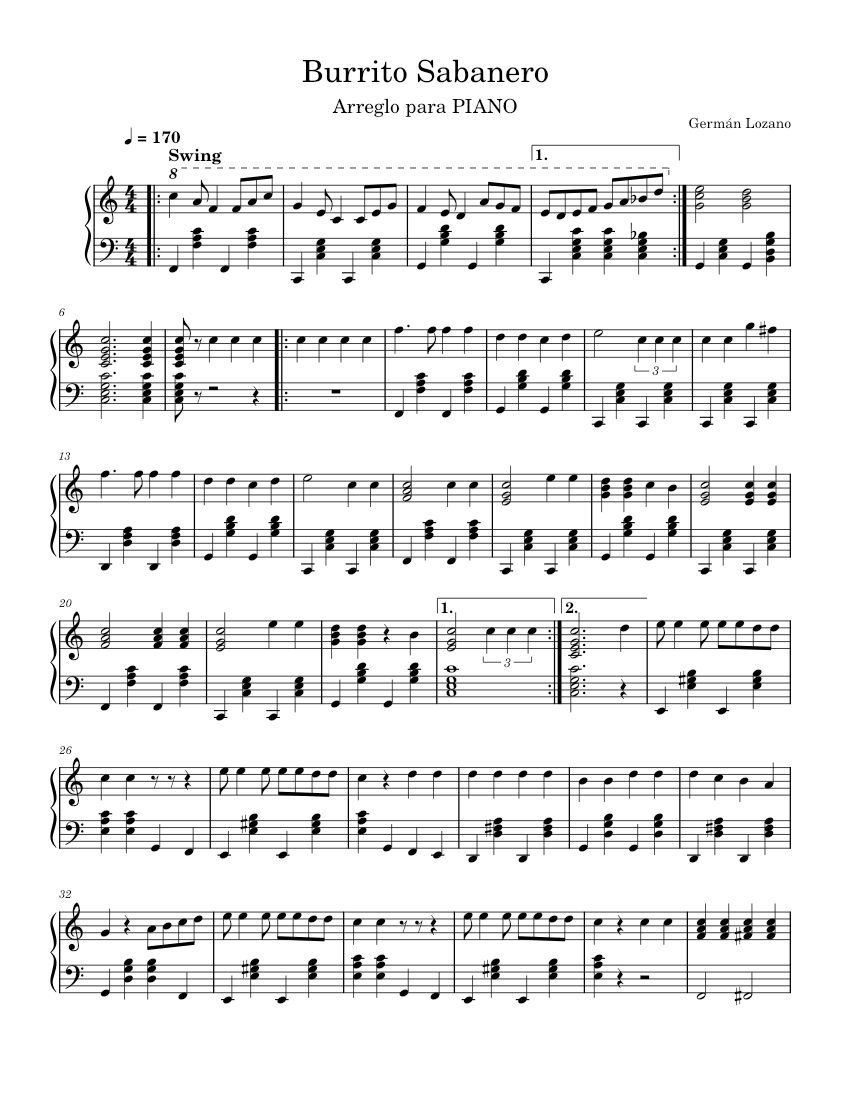 Mi burrito sabanero – Villancicos Piano Sheet Music for Piano (Solo ...