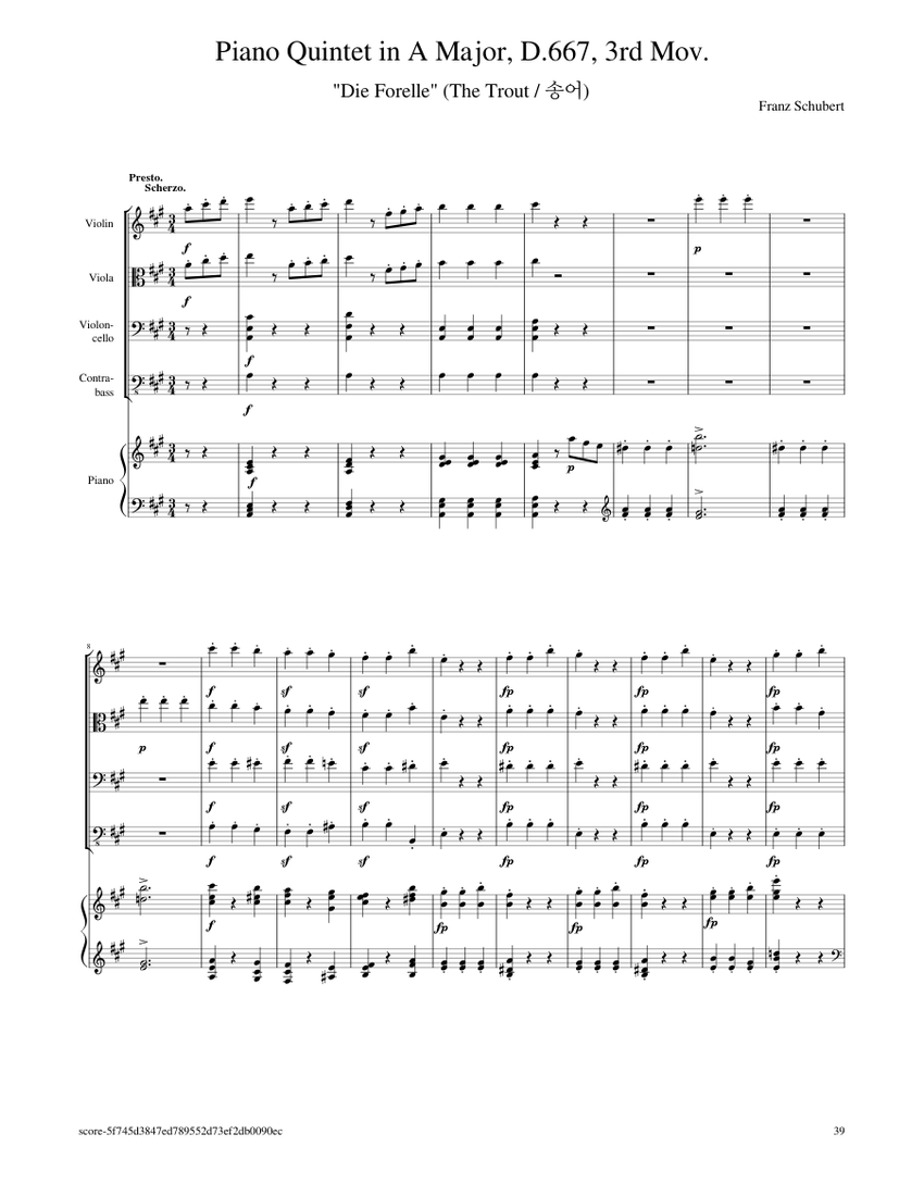Piano Quintet in A Major, D.667, 3rd Mov Sheet music for Piano, Contrabass, Violin, Viola & more ...