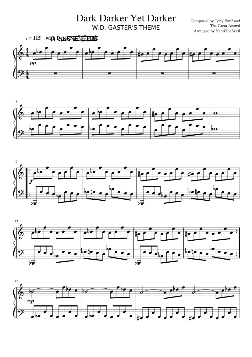 Undertale - Dark Darker Yet Darker Sheet Music for Piano (Solo ...