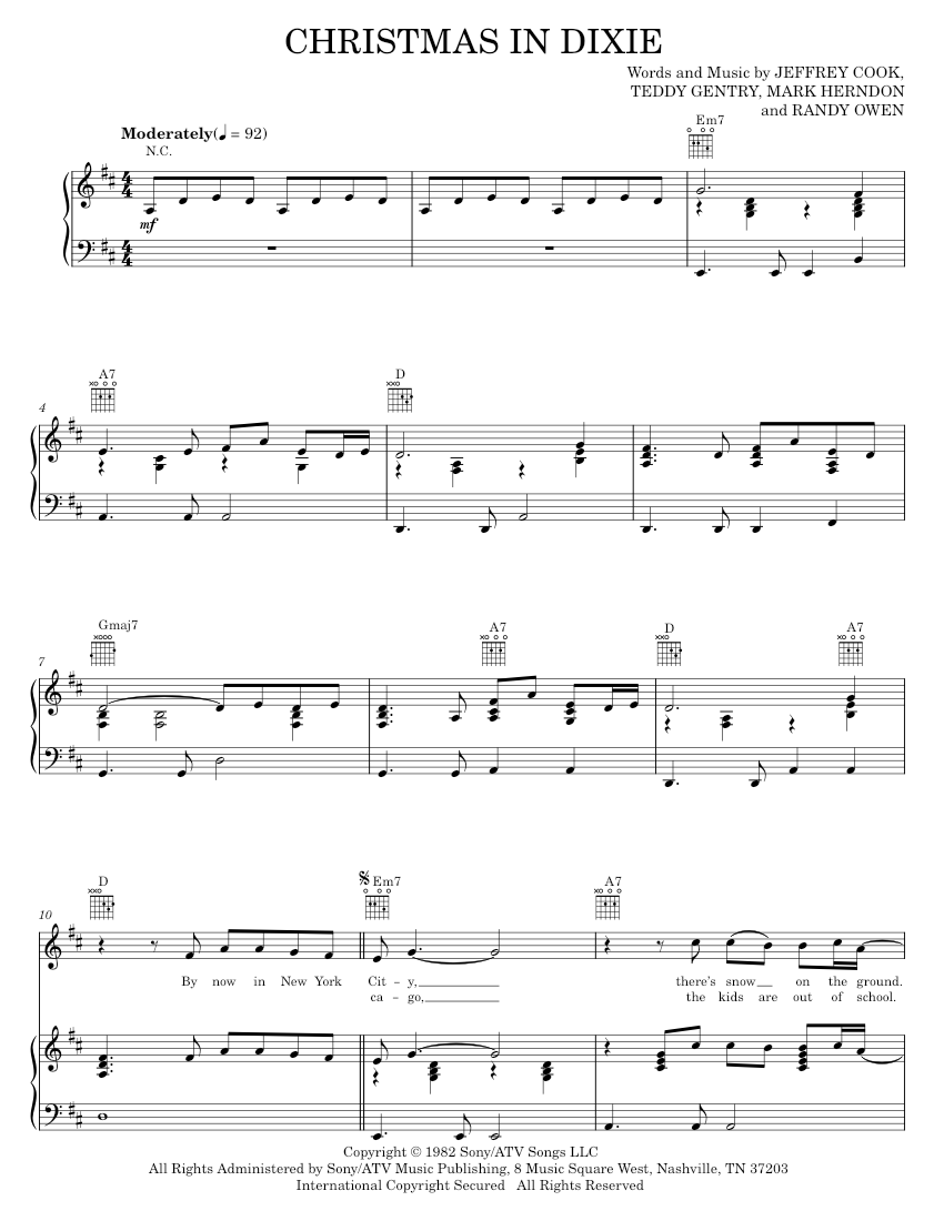 christmas in dixie Sheet music for Piano, Vocals by Alabama Official ...