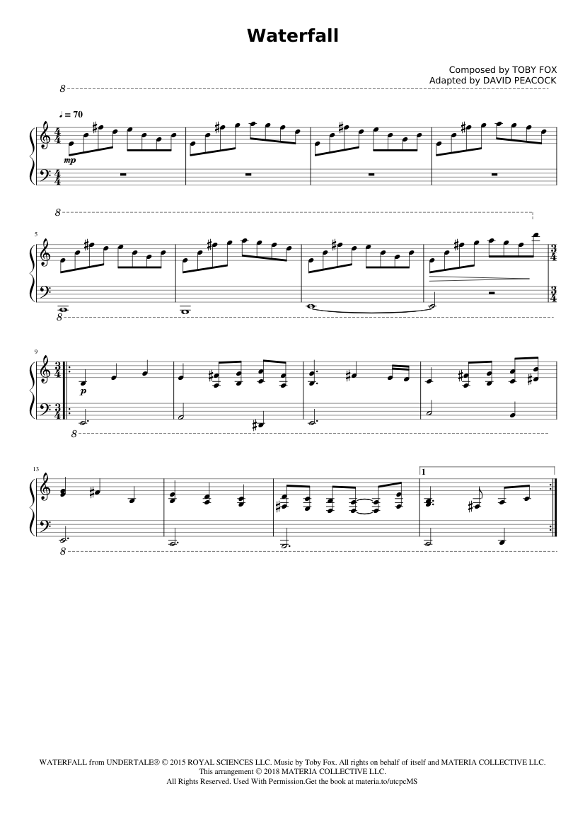Waterfall (UNDERTALE Complete Piano Sheet Music) Sheet music for Piano (Solo) Easy | Musescore.com