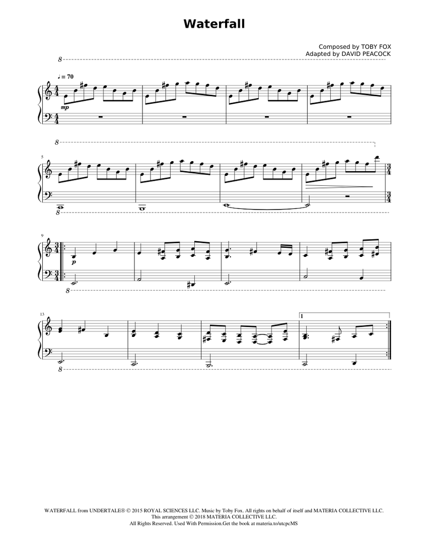 Waterfall (UNDERTALE Complete Piano Sheet Music) Sheet music for Piano (Solo) Easy | Musescore.com