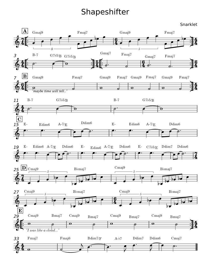 Shapeshifter – Snarklet Sheet Music with Chords for Piano (Solo) Easy ...