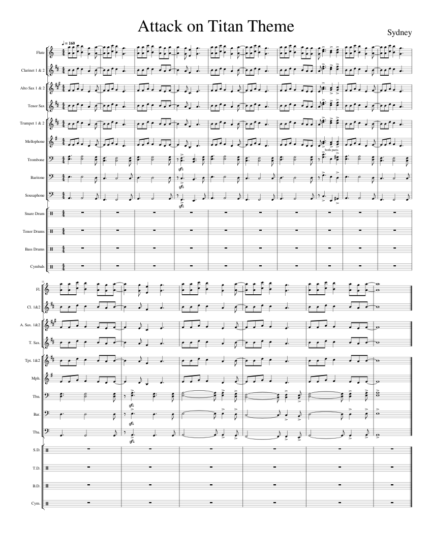 Attack on Titan Theme Sheet music for Trombone, Tuba, Flute, Clarinet ...